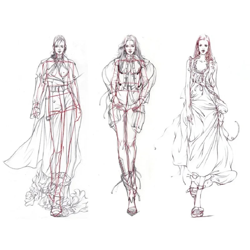 Fashion Illustration Rulers 4 Models Female Clothing Design Effect Di ...